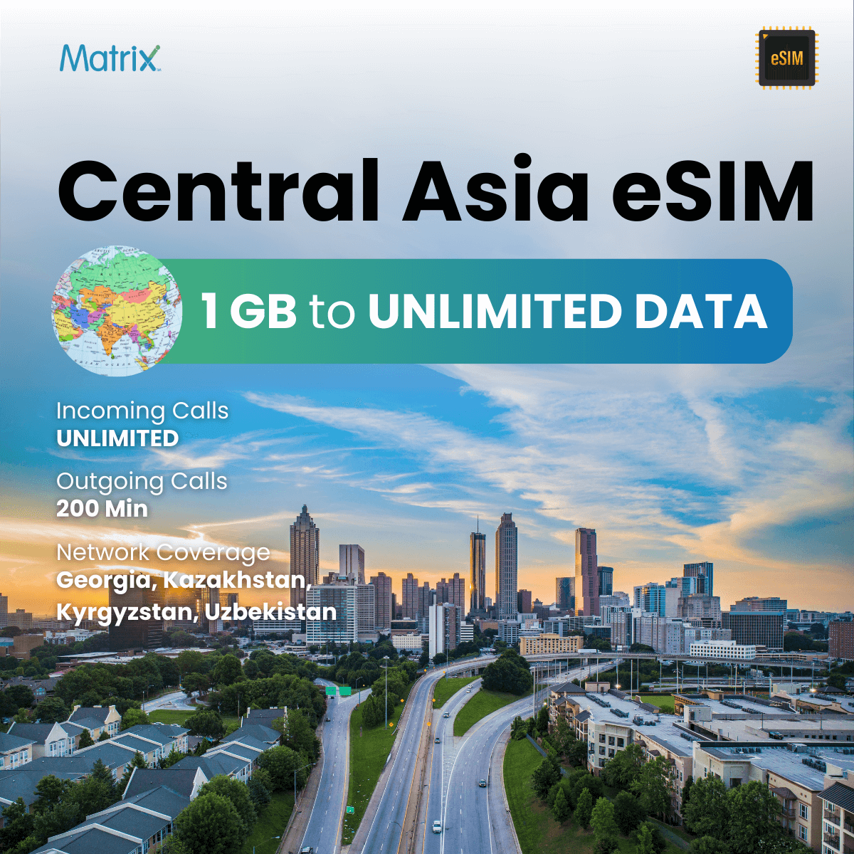 Buy Central Asia eSIM | Unlimited Data Plans | Best eSIM for 2024 - Matrix