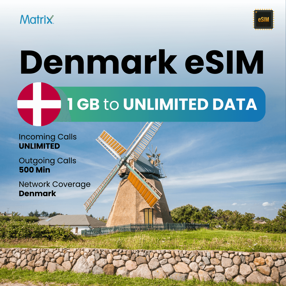 Buy Denmark eSIM | Unlimited Data Plans | High-Speed 4G/LTE - Matrix