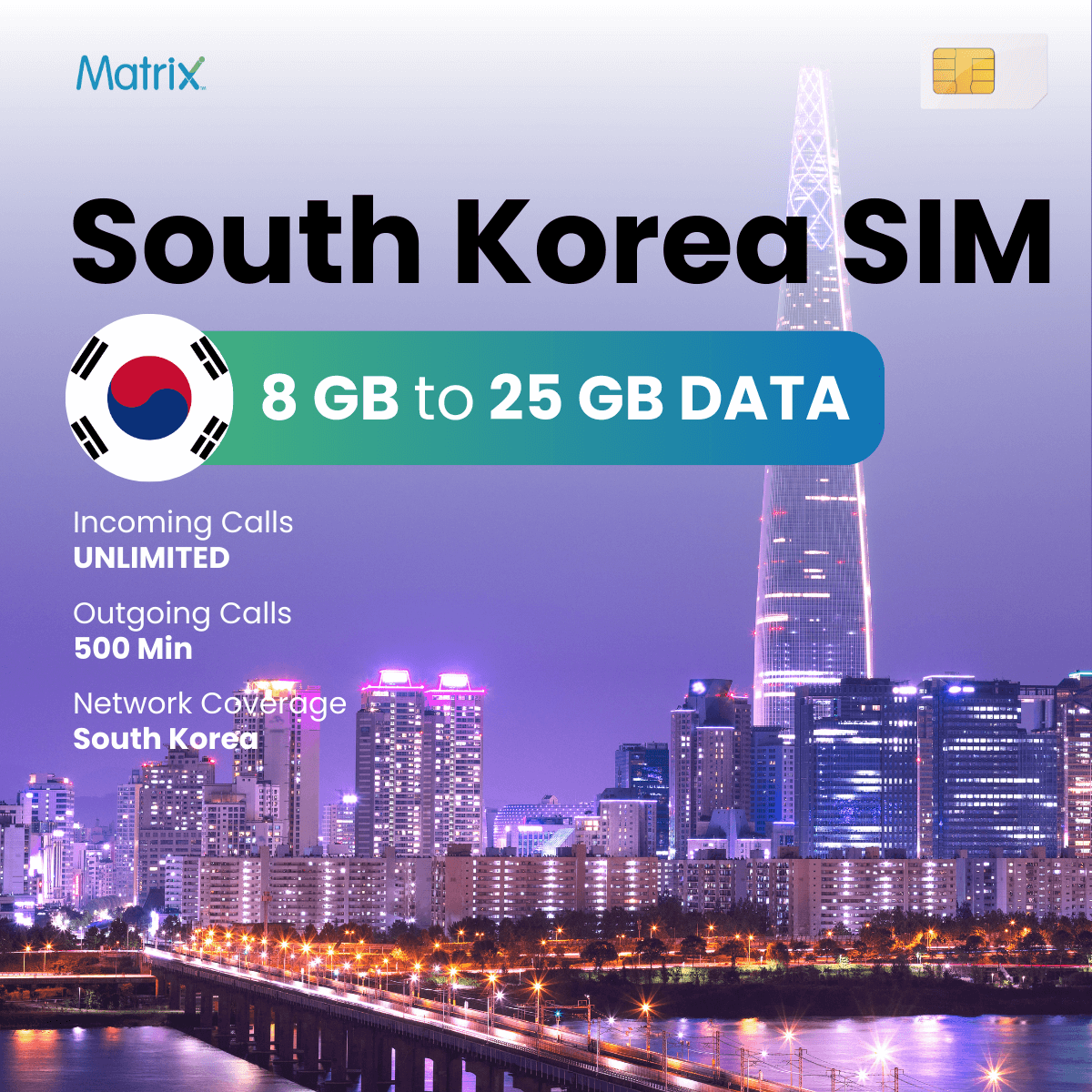 Buy Prepaid International SIM Card For South Korea at Matrix