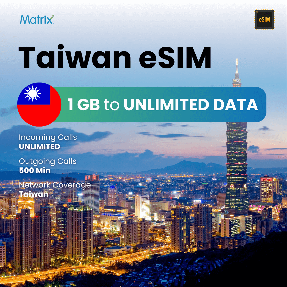 Buy Taiwan eSIM | Unlimited Data Plans | High-Speed 4G/LTE - Matrix