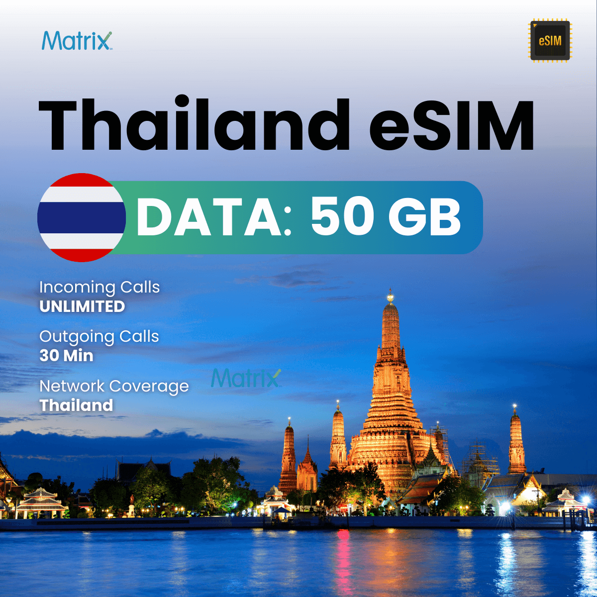 Thailand eSIM with Thailand Number | Unlimited Data Plan – Matrix