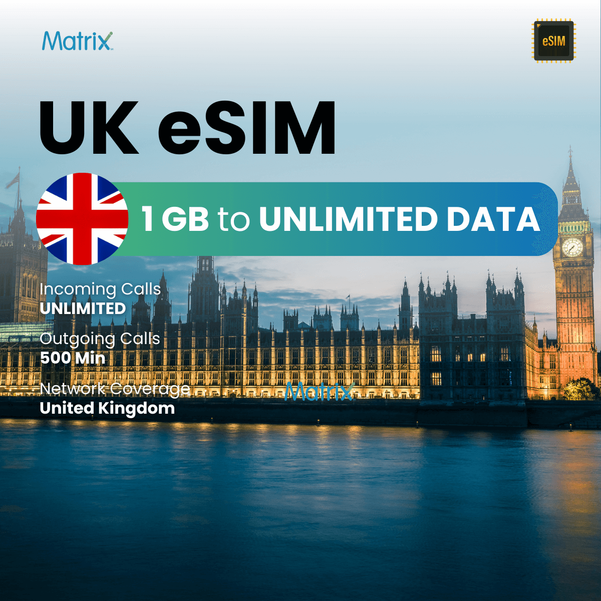 Buy UK eSIM | Unlimited Data Plans | High-Speed 4G/LTE - Matrix